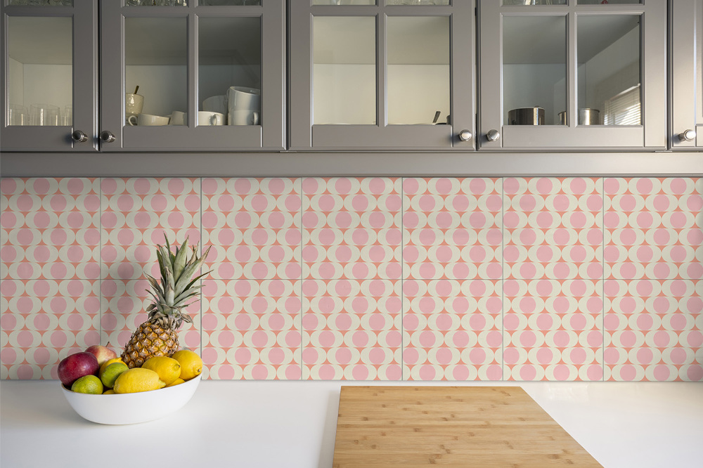 Vinyl tiles on wall floor Pink vintage pattern Decormatstore